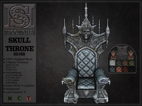 Second Life Marketplace - [MoonSha] Skull Throne - Silver